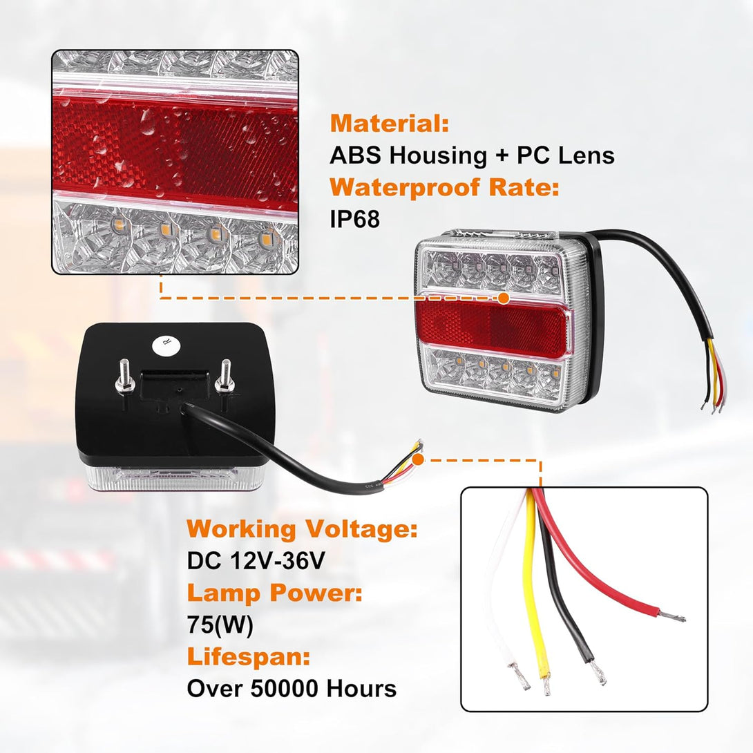 2X Submersible/Waterproof 26 LED Stop Tail Lights Kit Boat Truck Trail