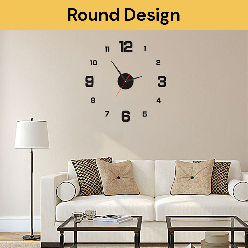 Frameless DIY Wall Clock - Modern Home Decor - Black