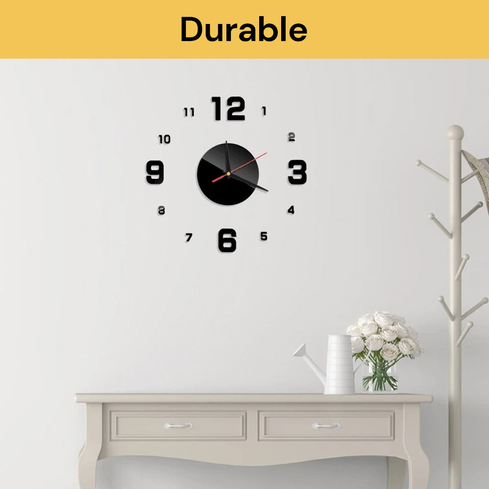 Frameless DIY Wall Clock - Modern Home Decor - Black