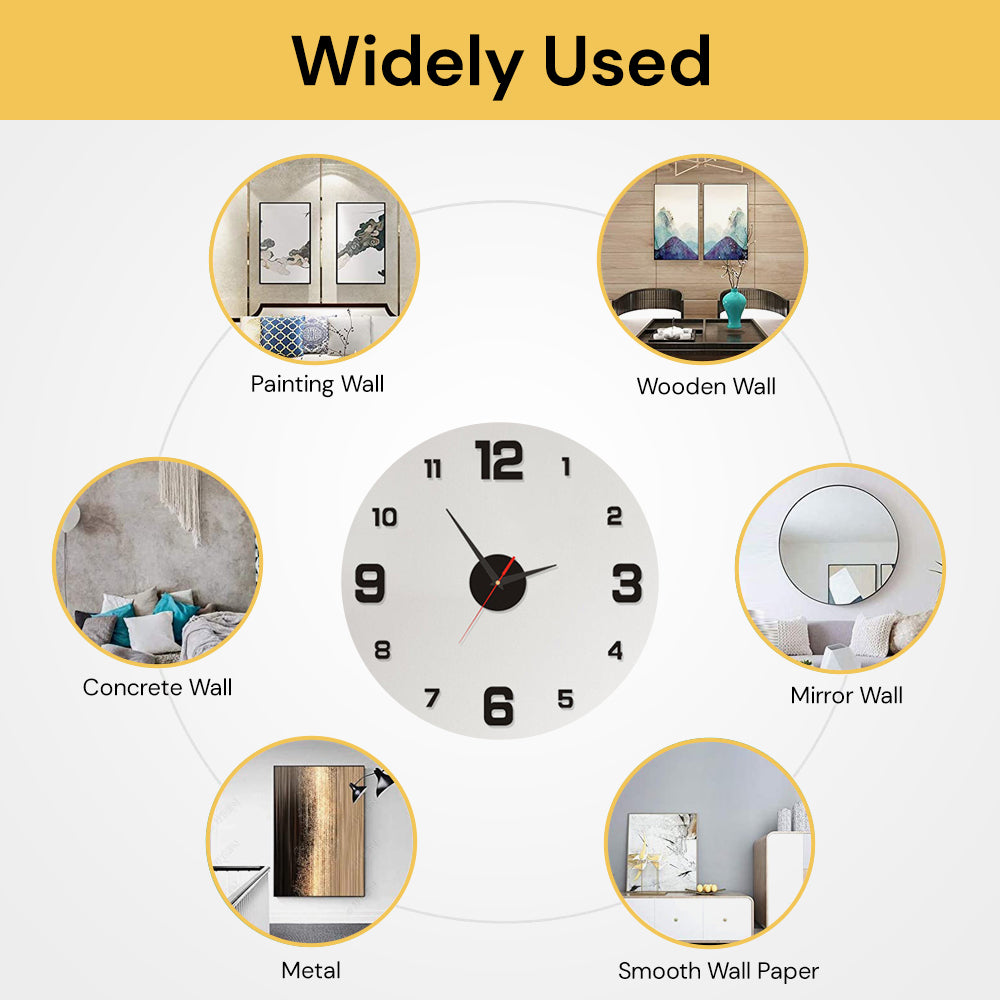 Frameless DIY Wall Clock - Modern Home Decor - Black