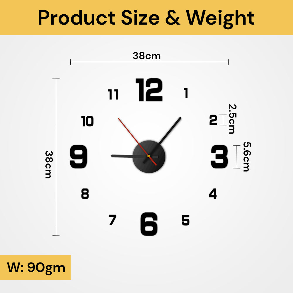 Frameless DIY Wall Clock - Modern Home Decor - Black