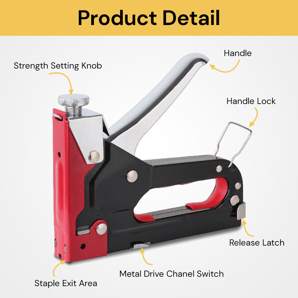 3-in-1 Staple Gun - Heavy Duty, Adjustable Depth, Red, Black