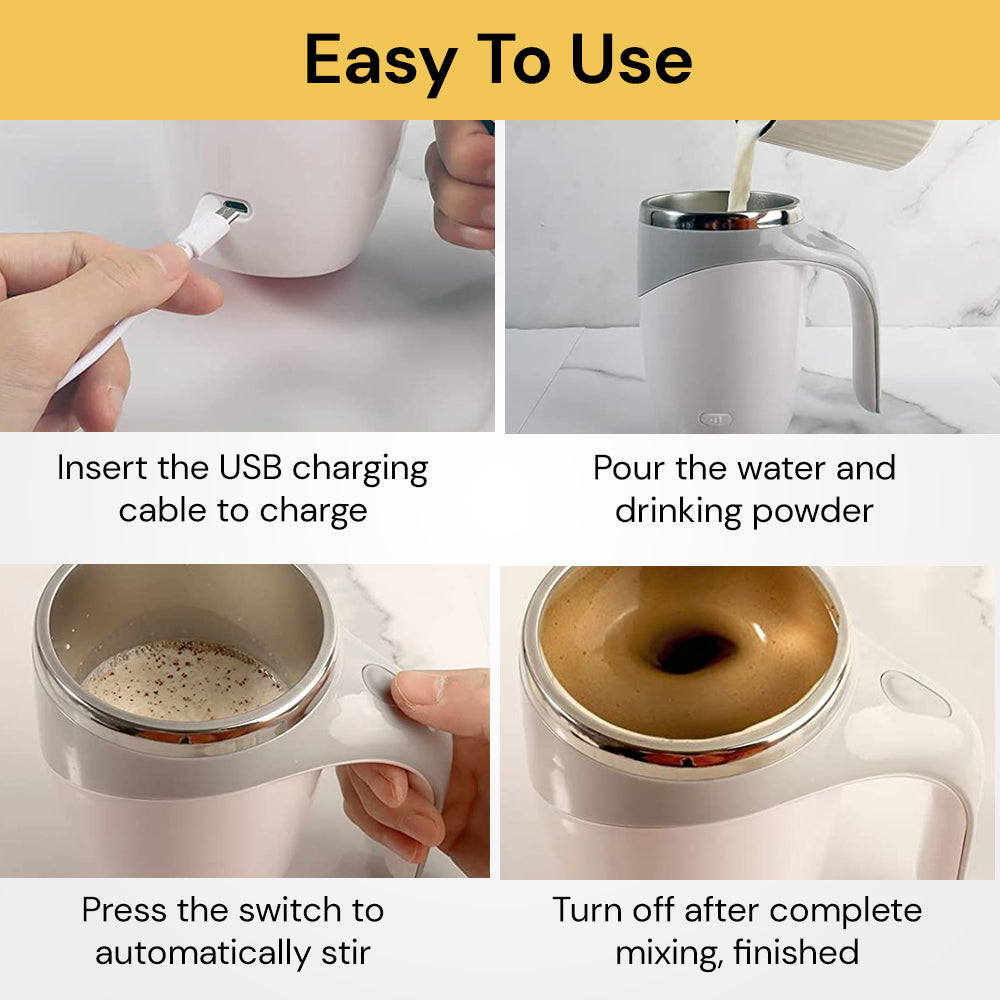 Automatic Magnetic Stirring Cup - Self-Stirring, White, Grey