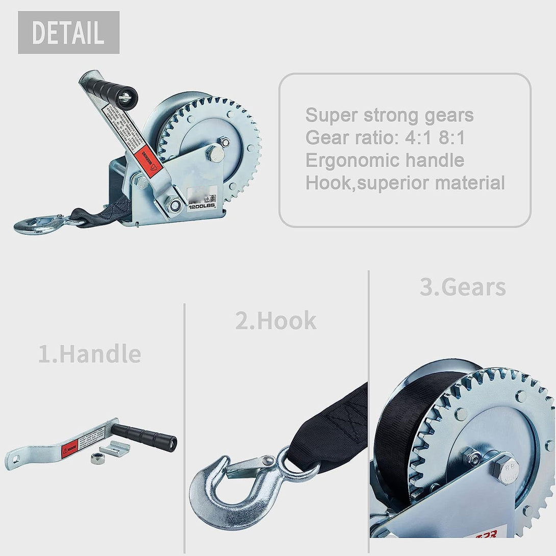 1200lbs Hand Winch - Heavy-Duty Portable Crank